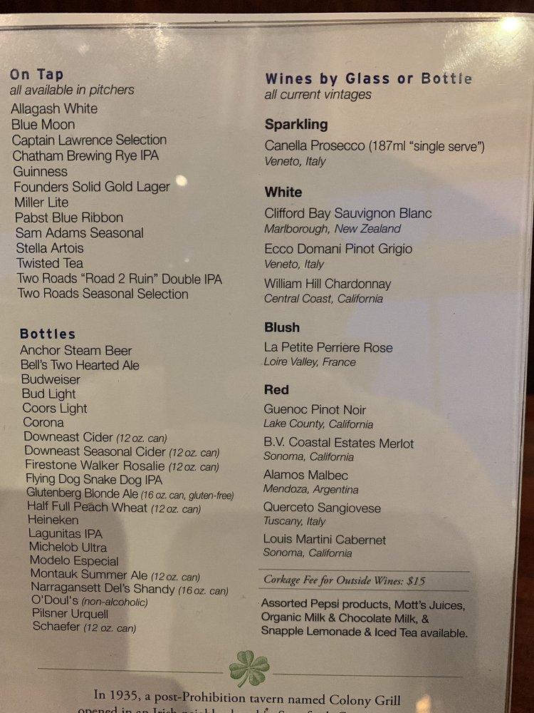 Menu at Colony Grill pizzeria, Port Chester