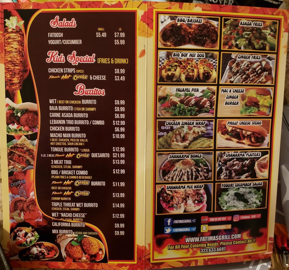 Menu at Fatima's Grill restaurant, Downey, Firestone Blvd