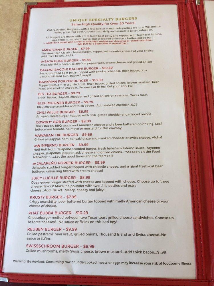Menu at Giant Burger restaurant, Springfield, Main St