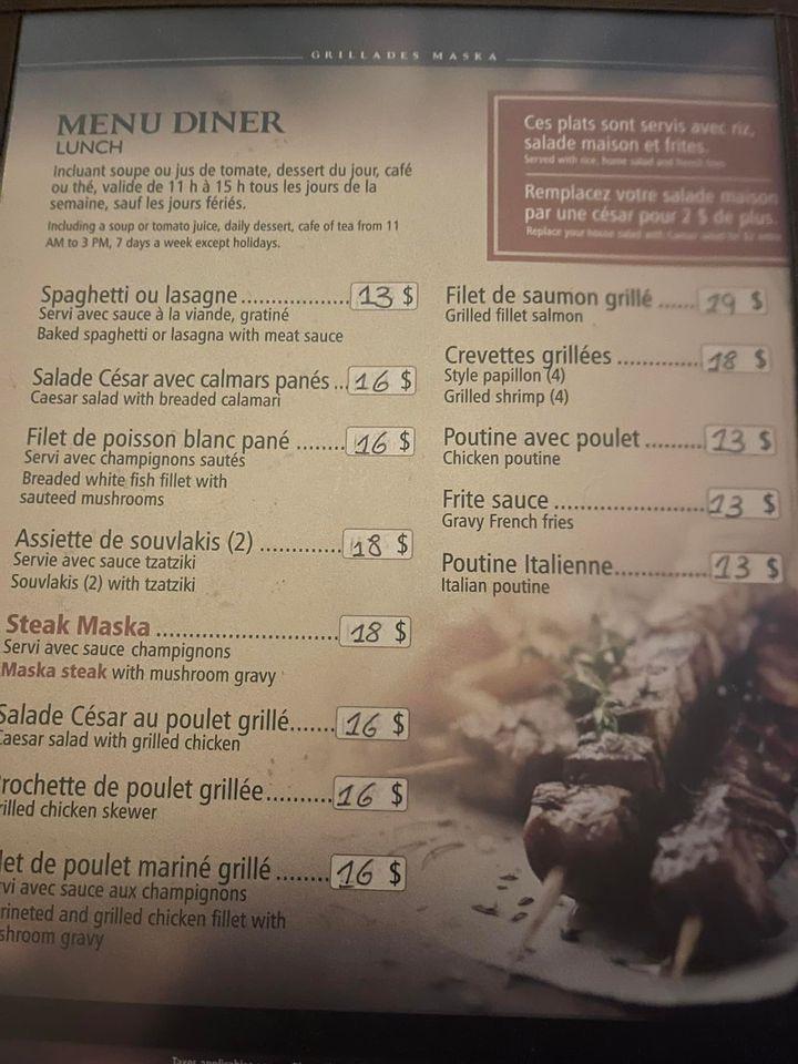 Menu au Grillades Maska restaurant, Saint-Hyacinthe