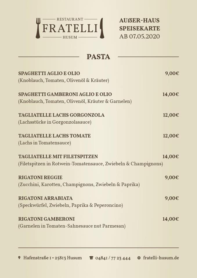 Menu at Restaurant Fratelli, Husum, Hafenstraße 1