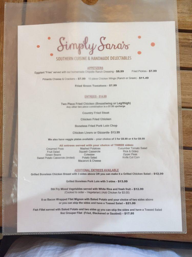 Menu at Simply Sara's desserts, Jacksonville, Corinthian Ave