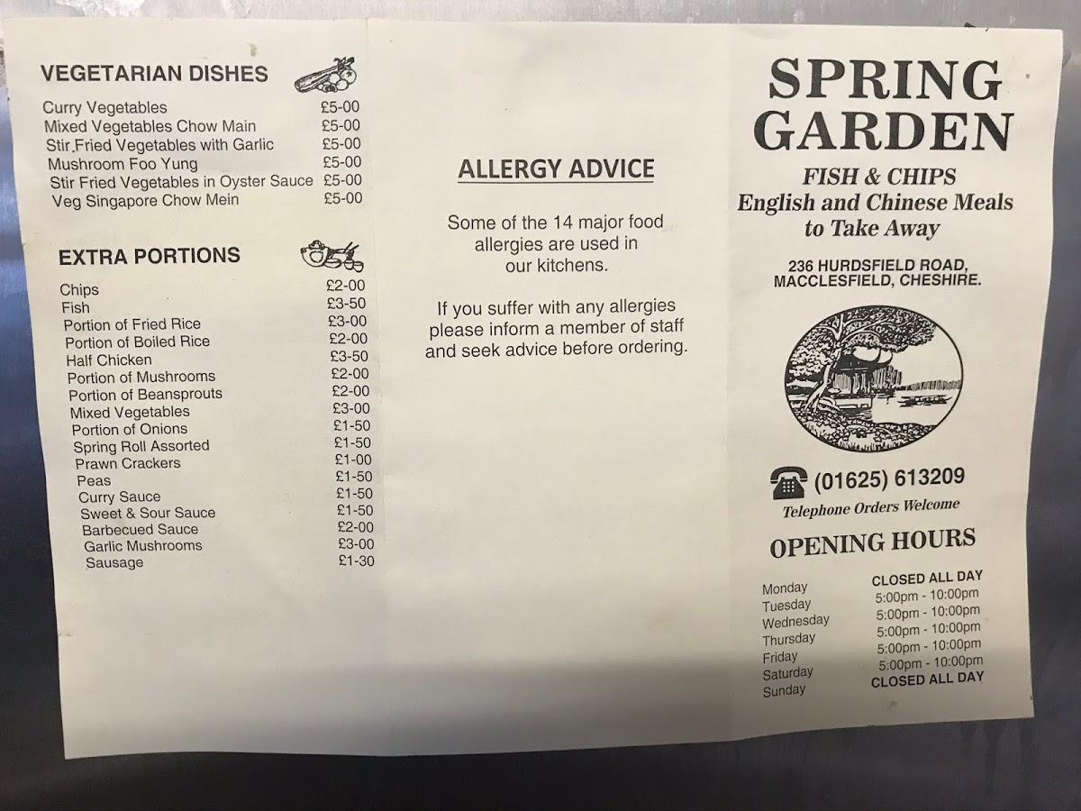 Menu at Spring Garden fast food, Macclesfield
