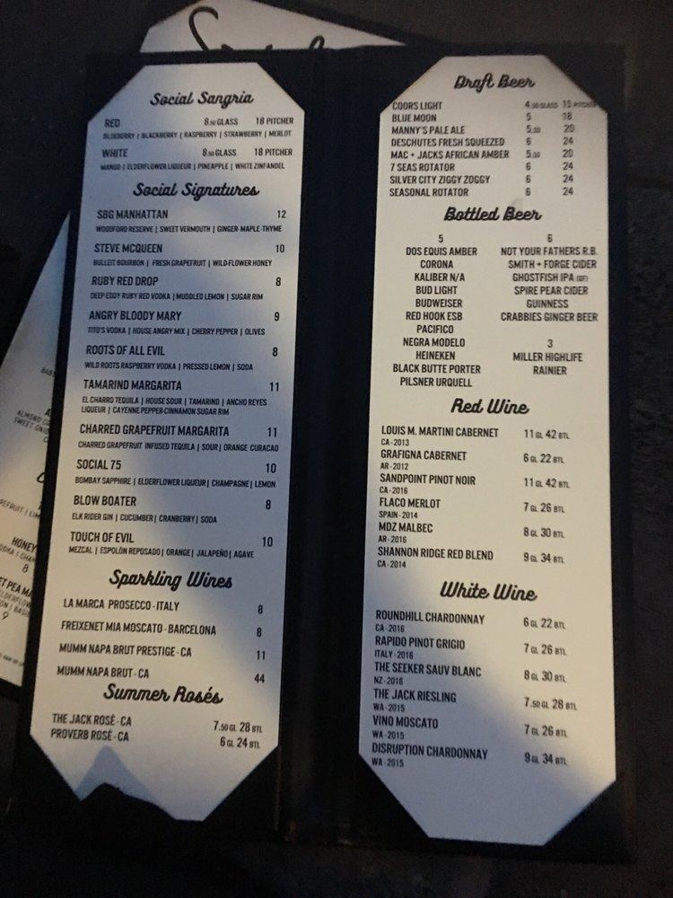 Menu at The Social Bar & Grill, Tacoma