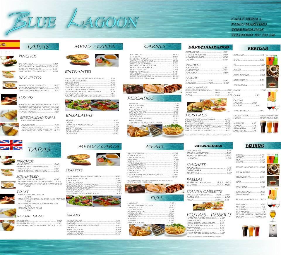Menu at blue lagoon restaurant torremolinos, Torremolinos