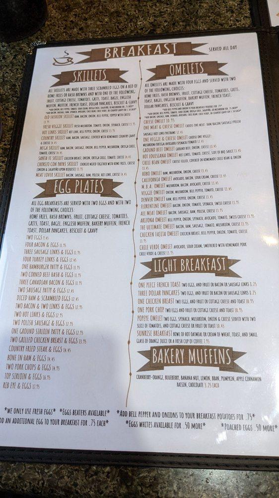 Menu at Amy's Cafe, Riverside