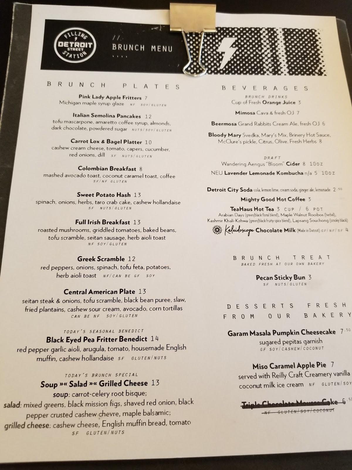 Menu at Detroit Street Filling Station restaurant, Ann Arbor