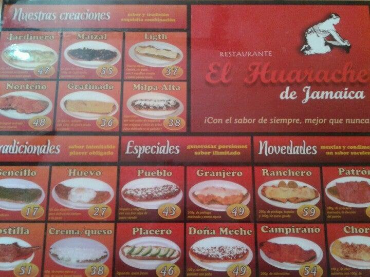 Menu at El Huarache Azteca restaurant, Mexico City, Torno 154 esq