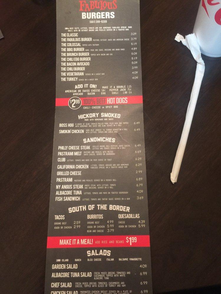 Menu at Fabulous Burgers restaurant, Bakersfield