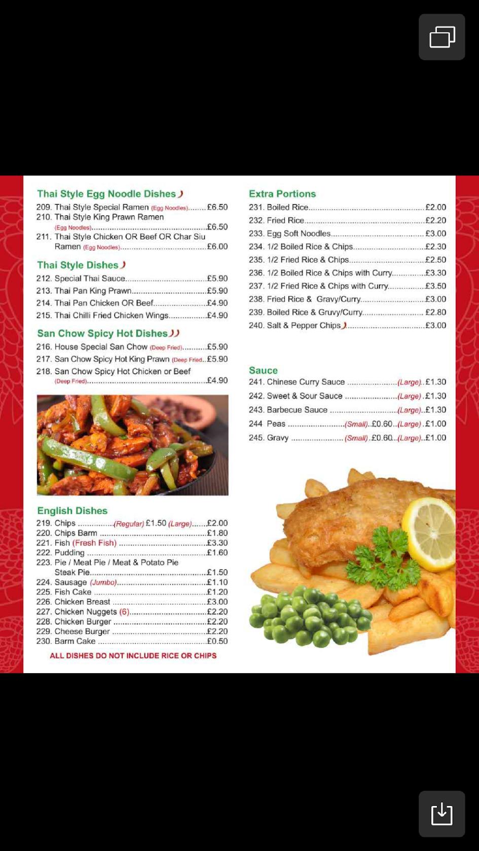 Menu at Happy House Fish&chips Chinese Takeaway restaurant, Manchester