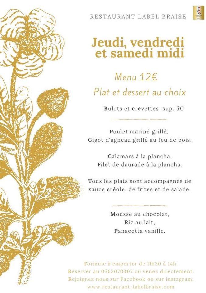 Menu au Restaurant Label Braise, Ségoufielle, 27 Route de Grenade ...