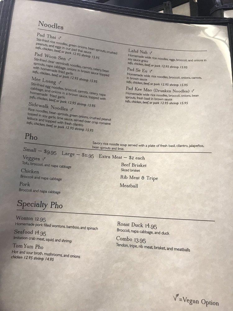 Menu at Sabaidee restaurant, Bremerton