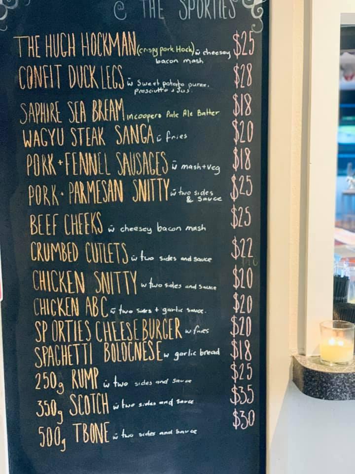 Menu at Sportsmen's Club Hotel, Wagga Wagga
