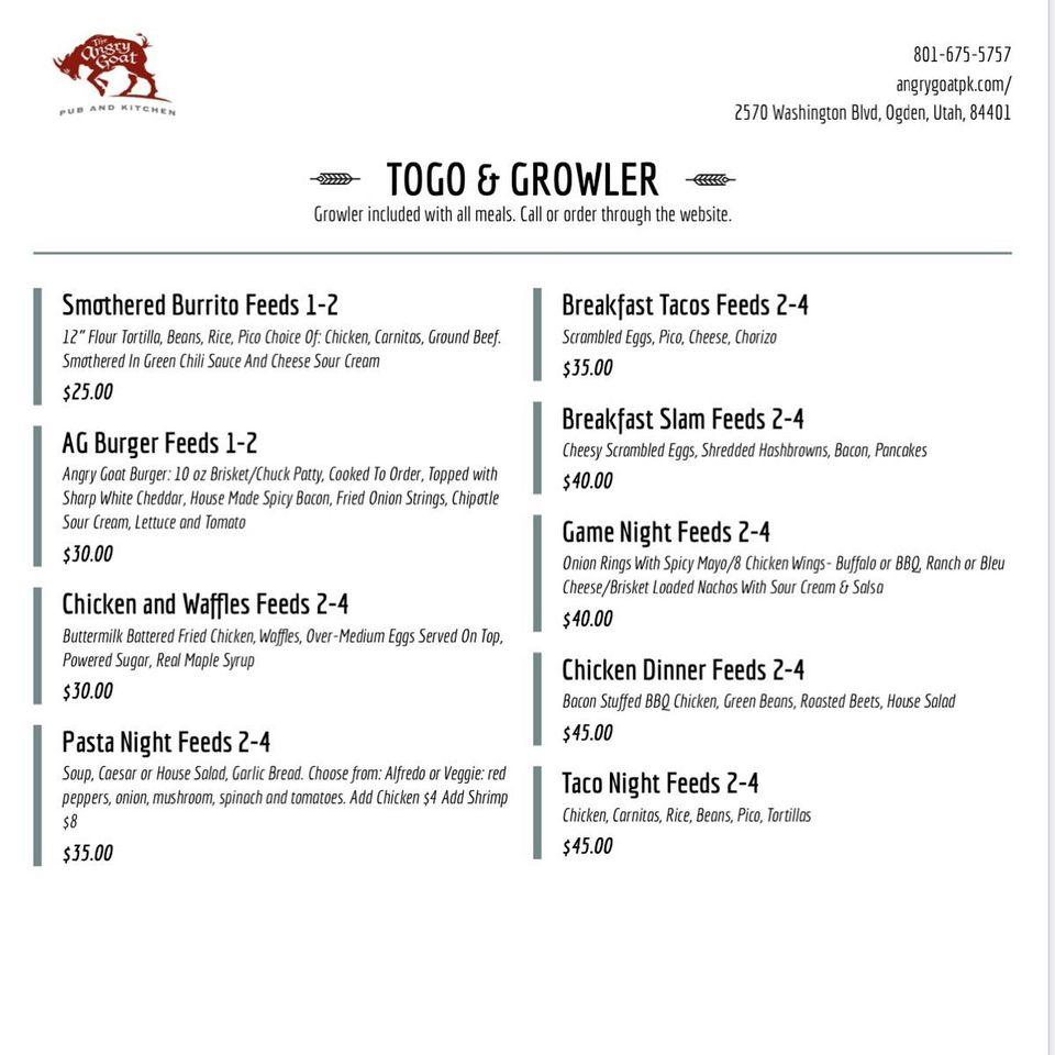 Menu at The Angry Goat Pub N Kitchen, Ogden