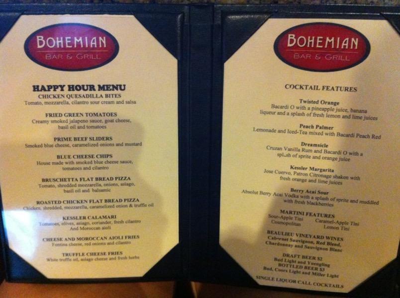 Menu at Bohemian Bar & Grille, Celebration