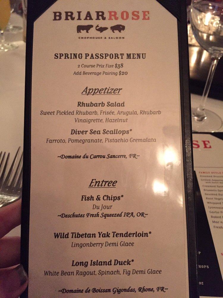Menu at Briar Rose Chophouse & Saloon steakhouse, Breckenridge