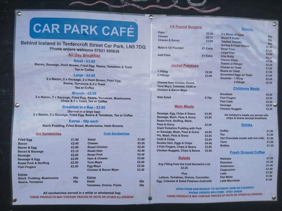 Menu at Car Park Cafe, Lincoln