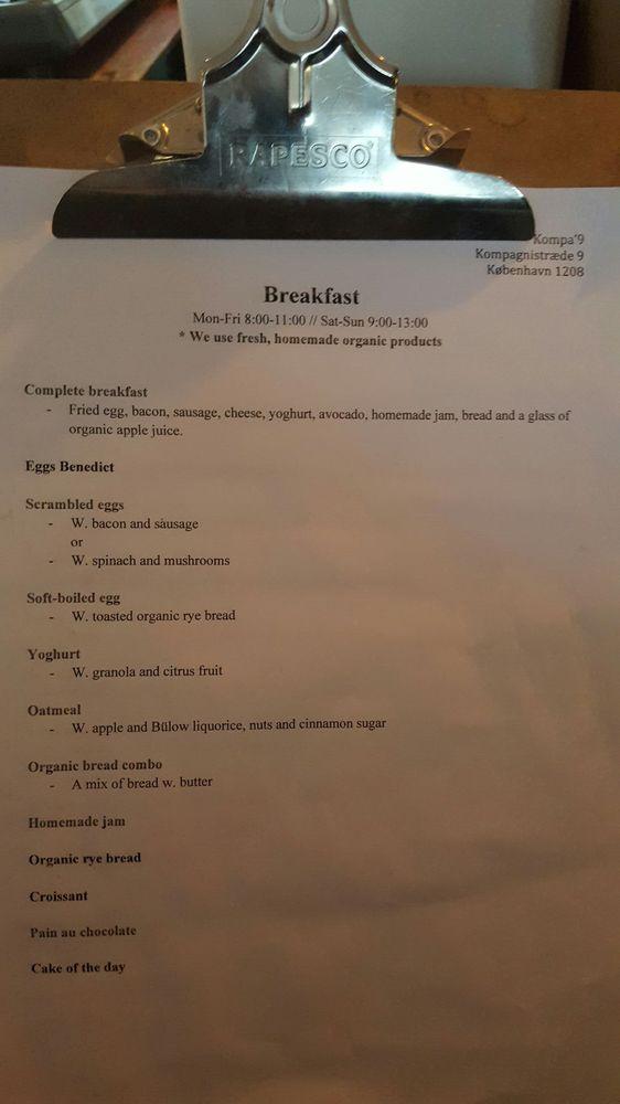 Menu at Kompa'9 cafe, Copenhagen