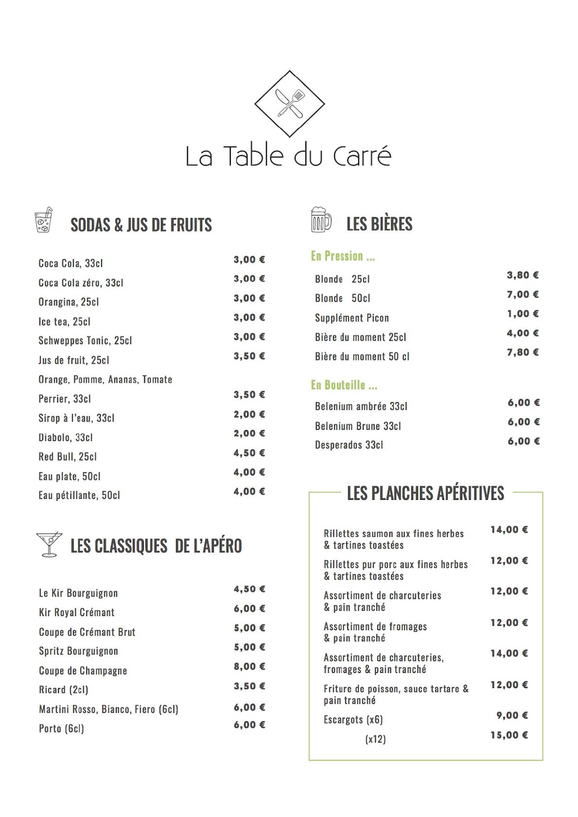 Menu au La Table Du Carré restaurant, Marey-lès-Fussey