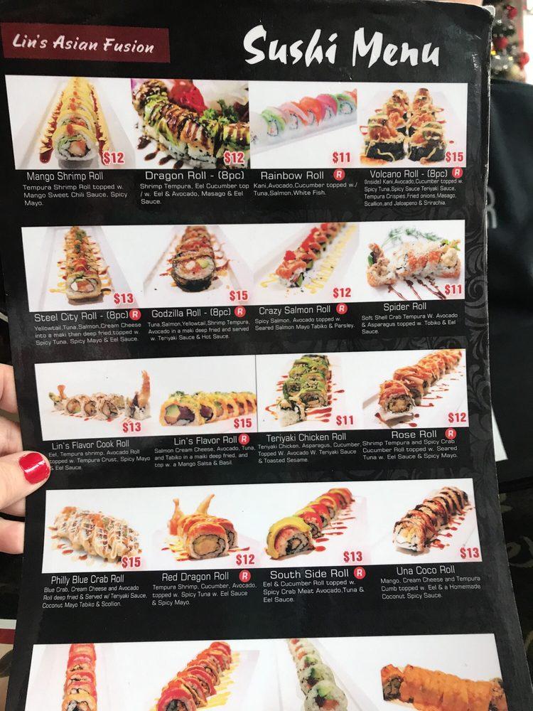 Menu at Lins Asian Fusion restaurant, Pittsburgh