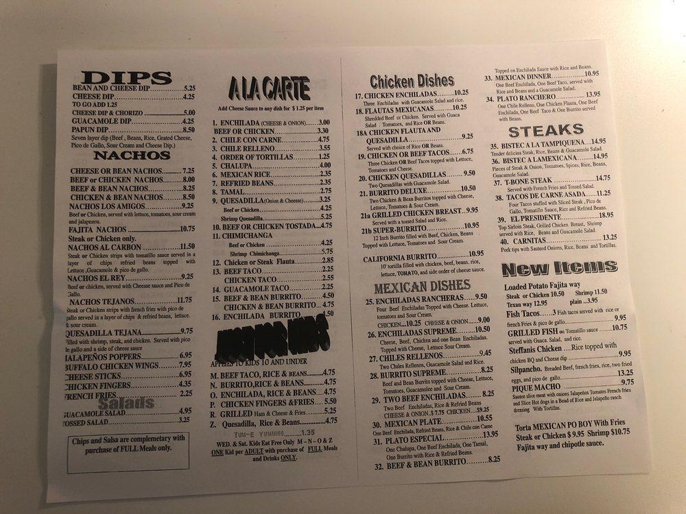 Menu at Los 3 Amigos restaurant, Saraland