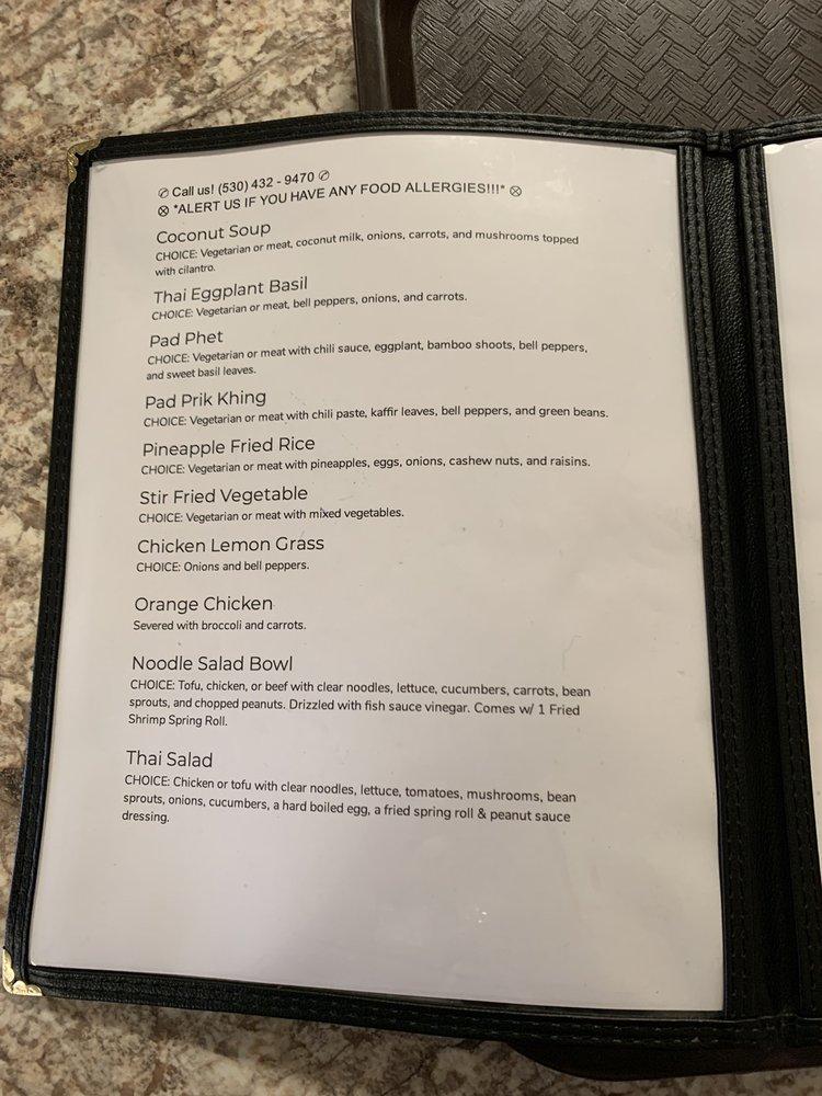 Menu at Moi's Thai Café restaurant, Penn Valley