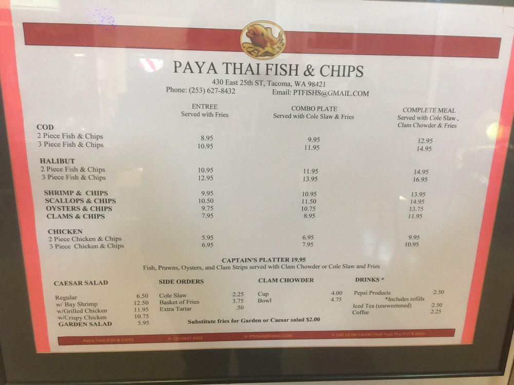 Carta del restaurante Paya Thai Fish & Chips, Tacoma