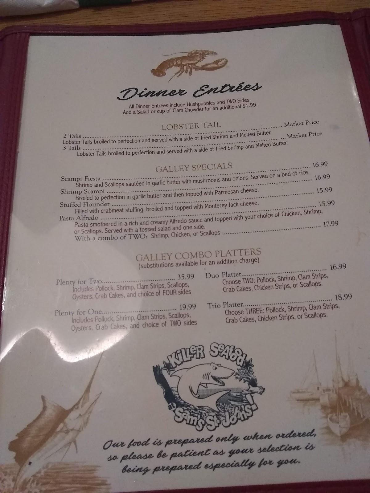 Menu at Sam's St Johns Seafood of Summerfield restaurant, Summerfield