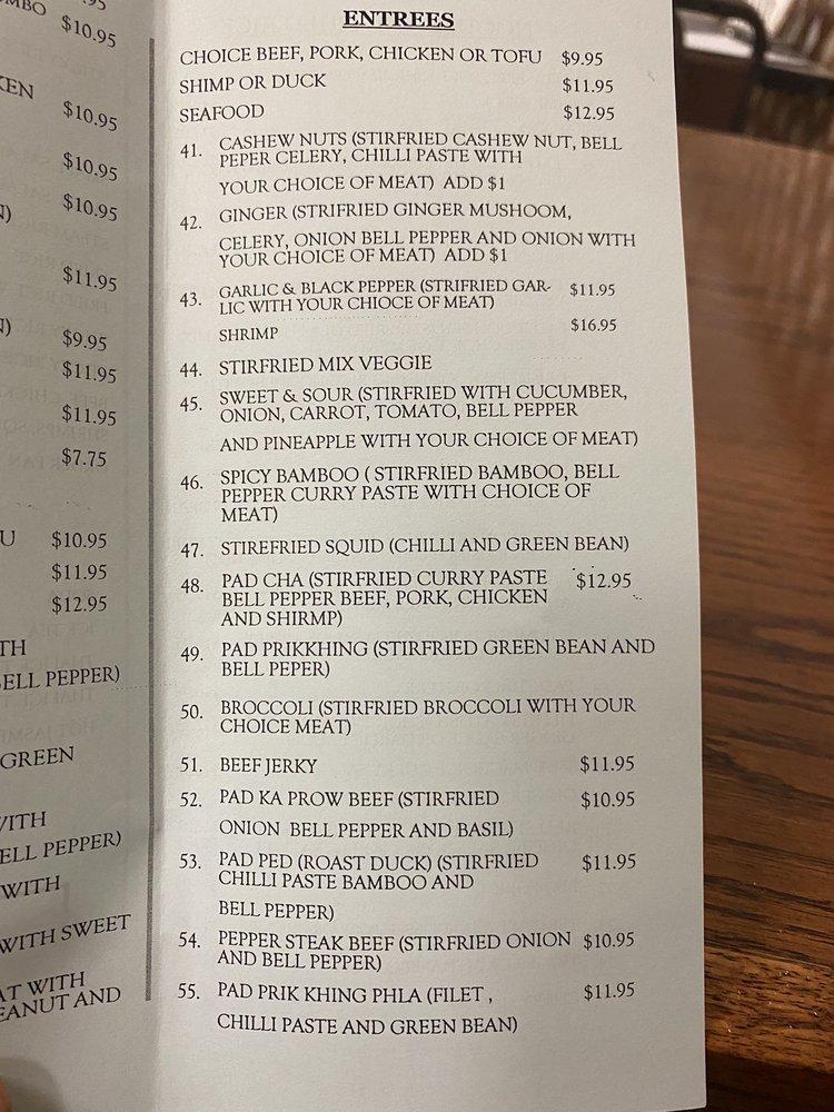 Menu at Tham Rab Thai Restaurant, Killeen