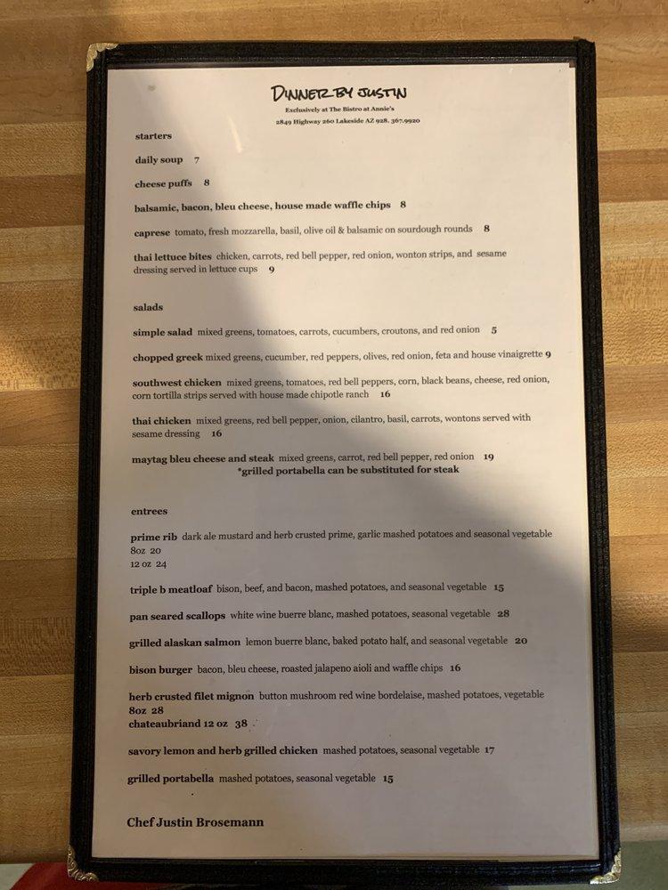 Menu at The Bistro at Annie's restaurant, Pinetop-Lakeside, W White ...