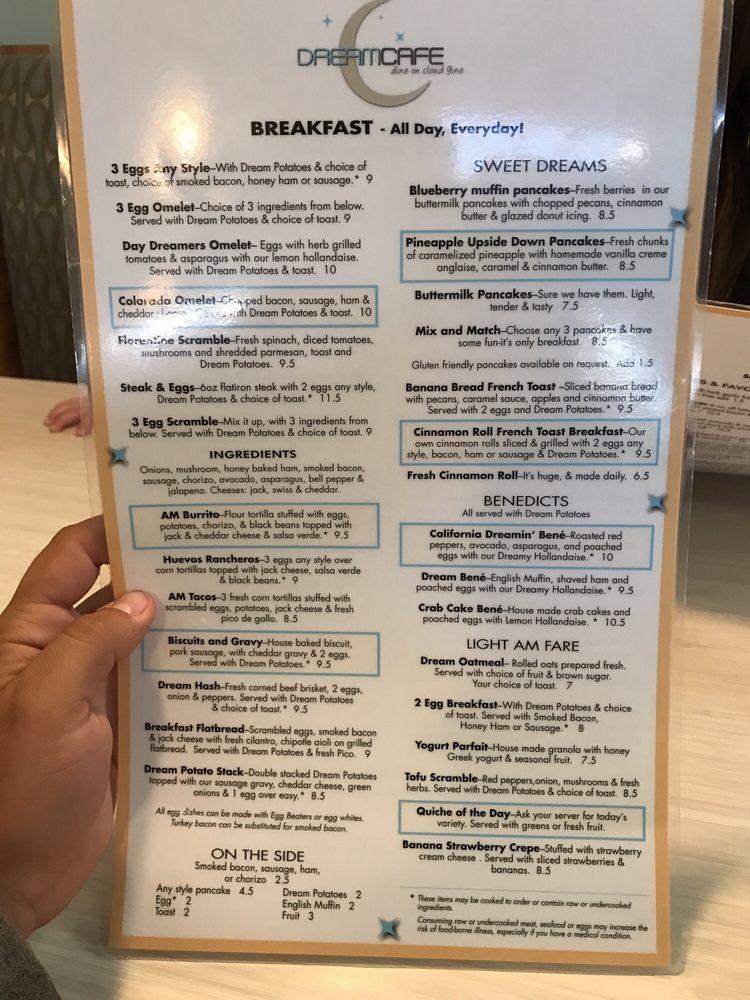 Menu at Dream Cafe, Grand Junction