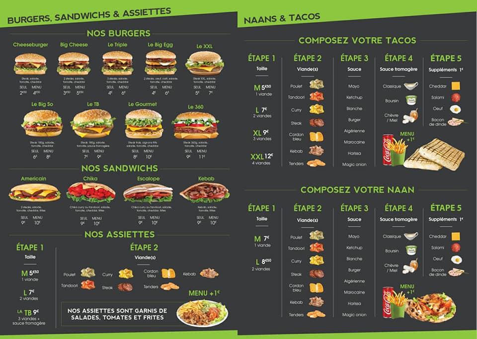 Menu at Tacos & Burger restaurant, Draguignan