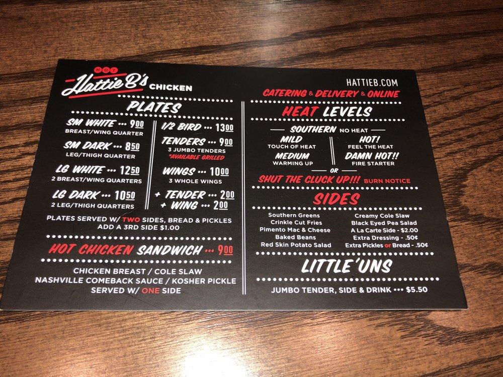 Menu at Hattie B’s Hot Chicken - Memphis restaurant, Memphis