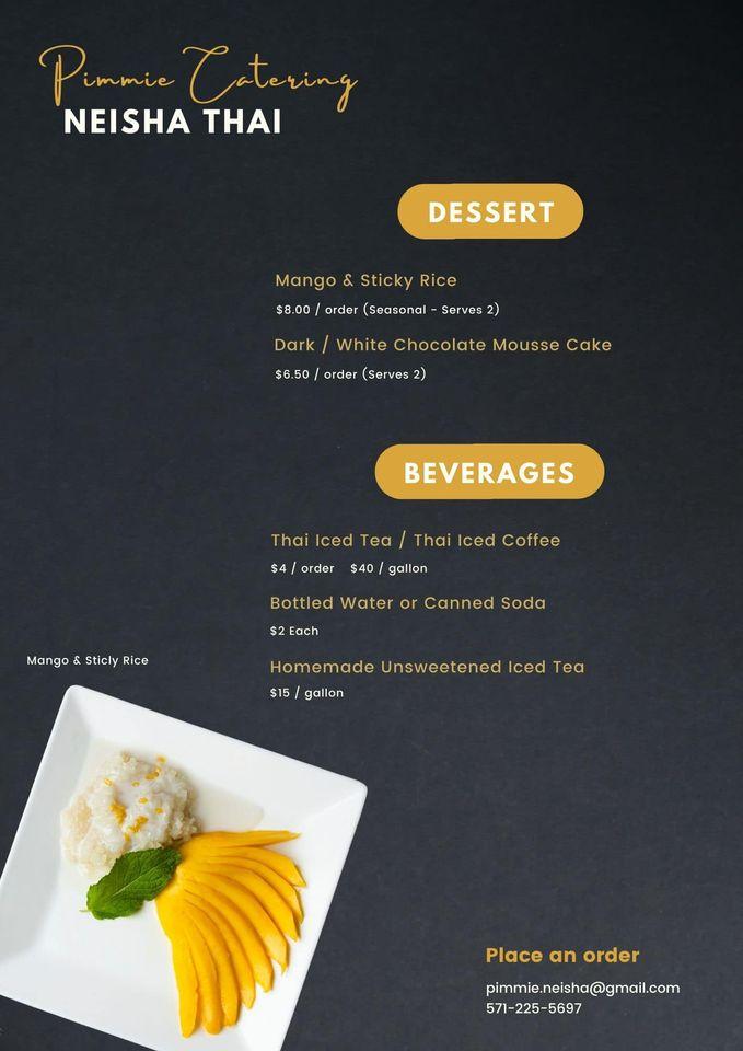 Menu at Neisha Thai pub & bar, Vienna, Leesburg Pike Ste 110