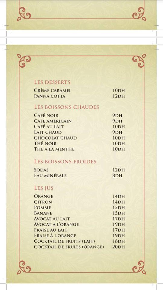 Menu at Café Restaurant Salma, Rabat