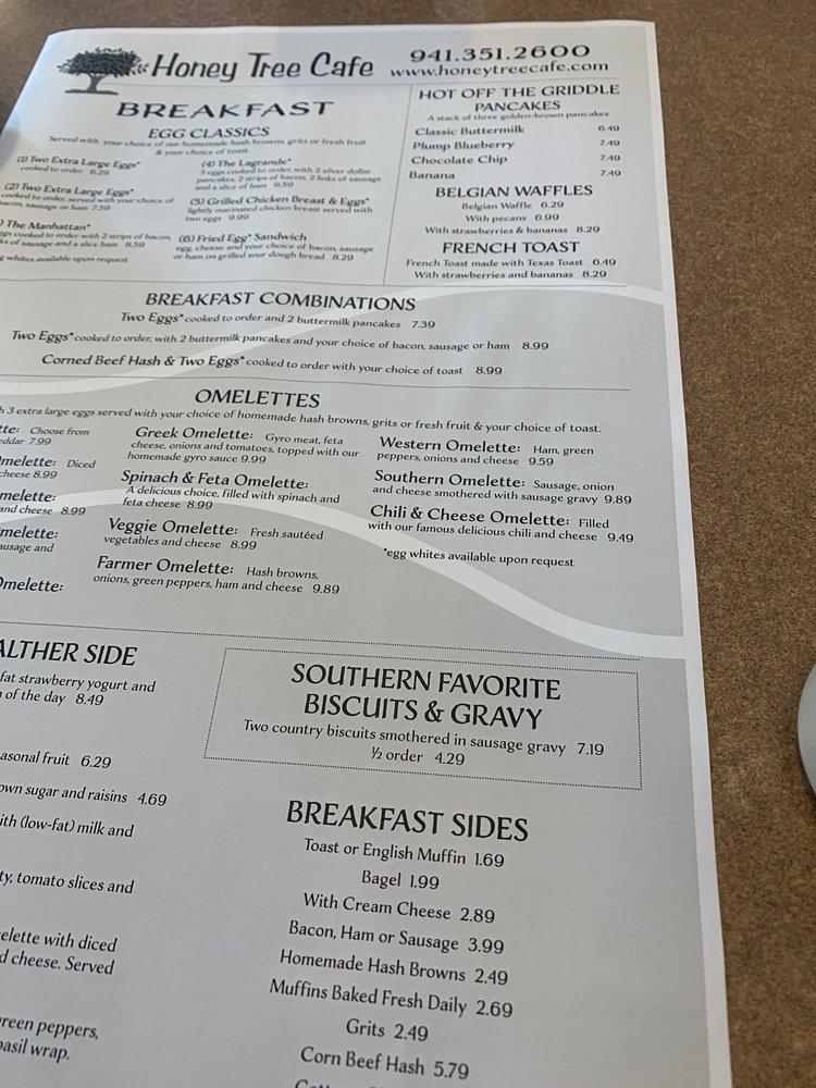 Menu at Honey Tree Cafe, Sarasota