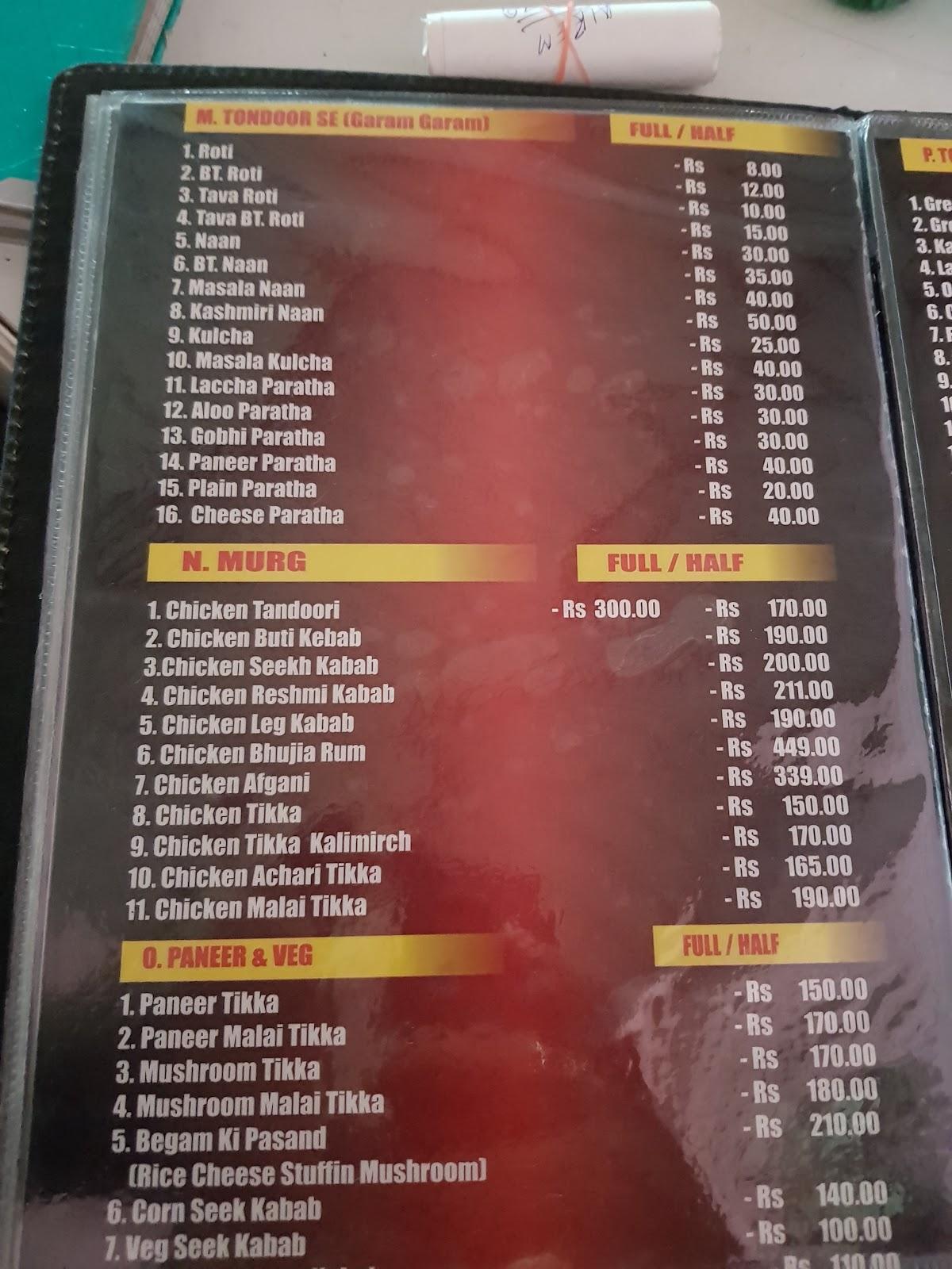 Menu at Hotel Roll Model, Ranchi