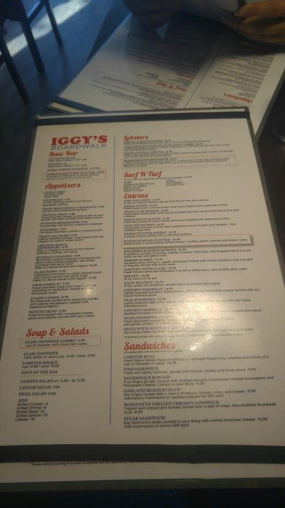 Menu at Iggy's Boardwalk restaurant, Warwick