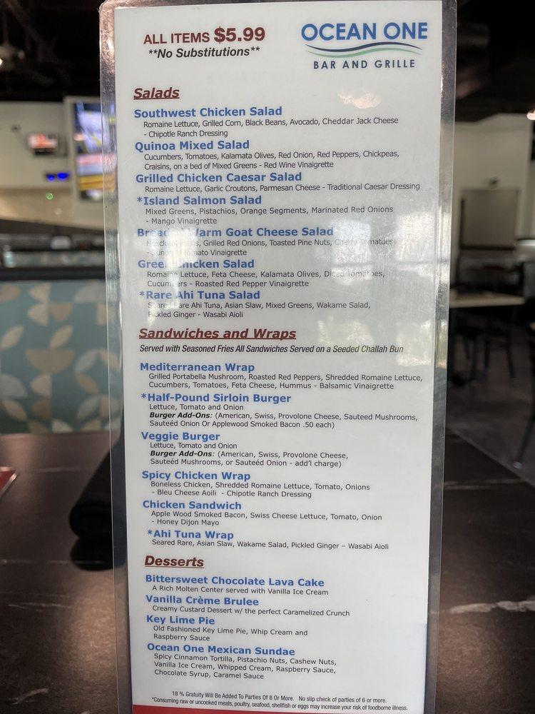Menu at Ocean One Bar & Grille, Boca Raton