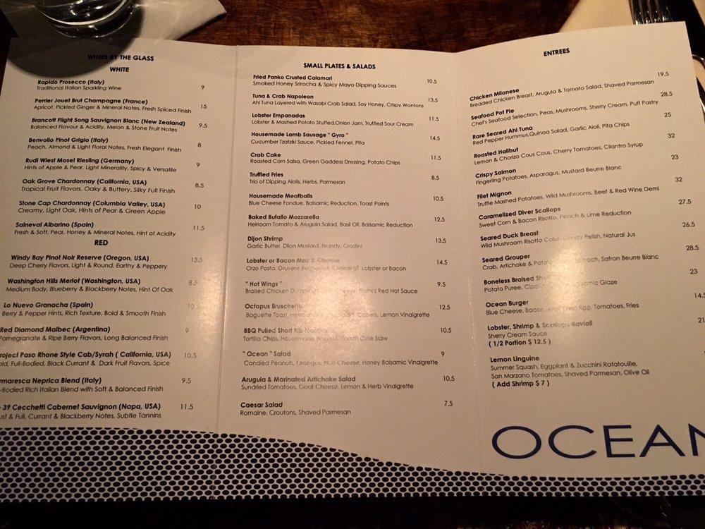 Menu at Ocean restaurant, Easton