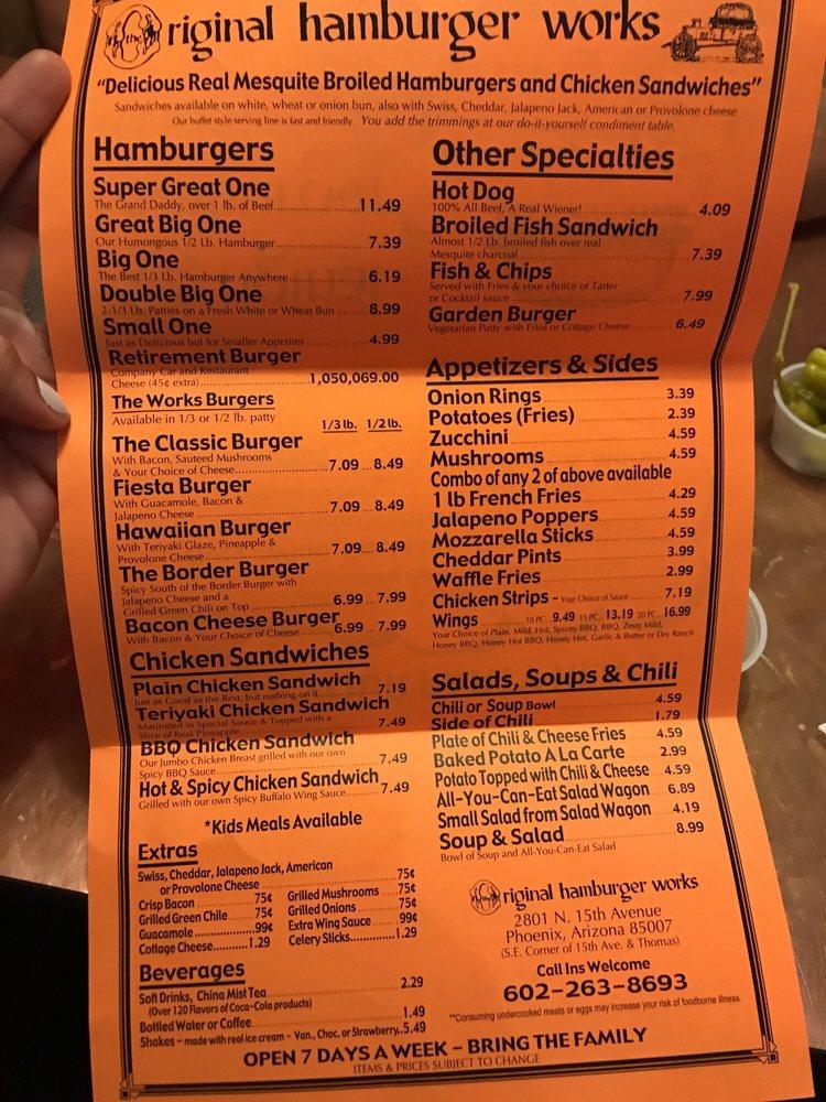 Carta del pub y bar Original Hamburger Works, Phoenix