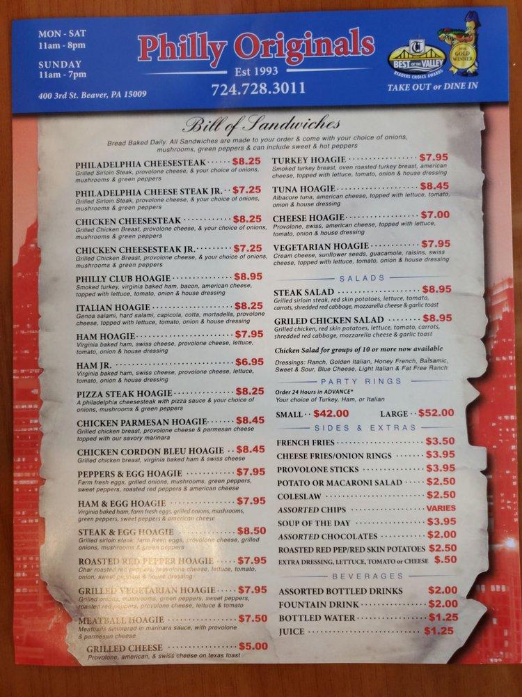 Menu at Philly Originals fast food, Beaver
