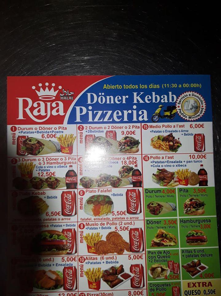 Menu at Raja Döner Kebab Pizzería, Barcelona, Pg. de Valldaura