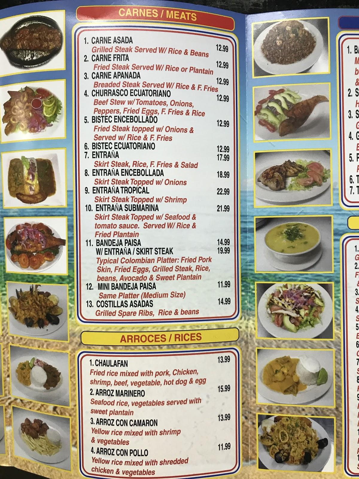 Menu at Sabor Tropical restaurant, New York City, 334 Menahan St