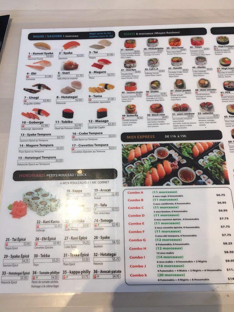 Menu at Sushi Victoria restaurant, Montreal
