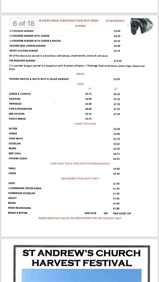 Menu at The Nags Head WOOTTON pub & bar, Ulceby