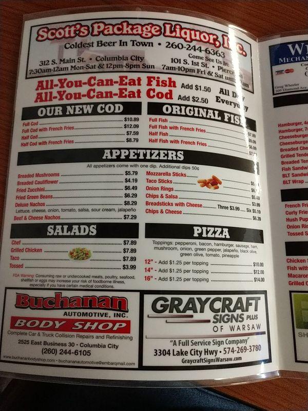Menu at 11th Frame pub & bar, Columbia City