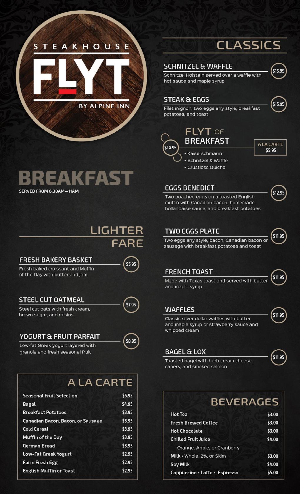 Menu at FLYT Steakhouse, Deadwood, 372 Main St