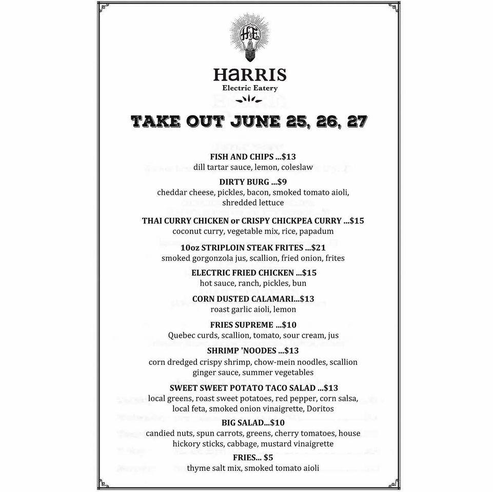 Menu at HARRIS ELECTRIC EATERY restaurant, Saint Marys