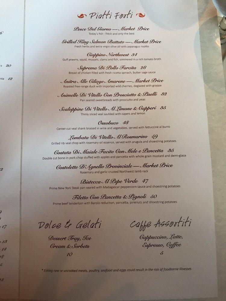 Menu at Il Terrazzo Carmine restaurant, Seattle